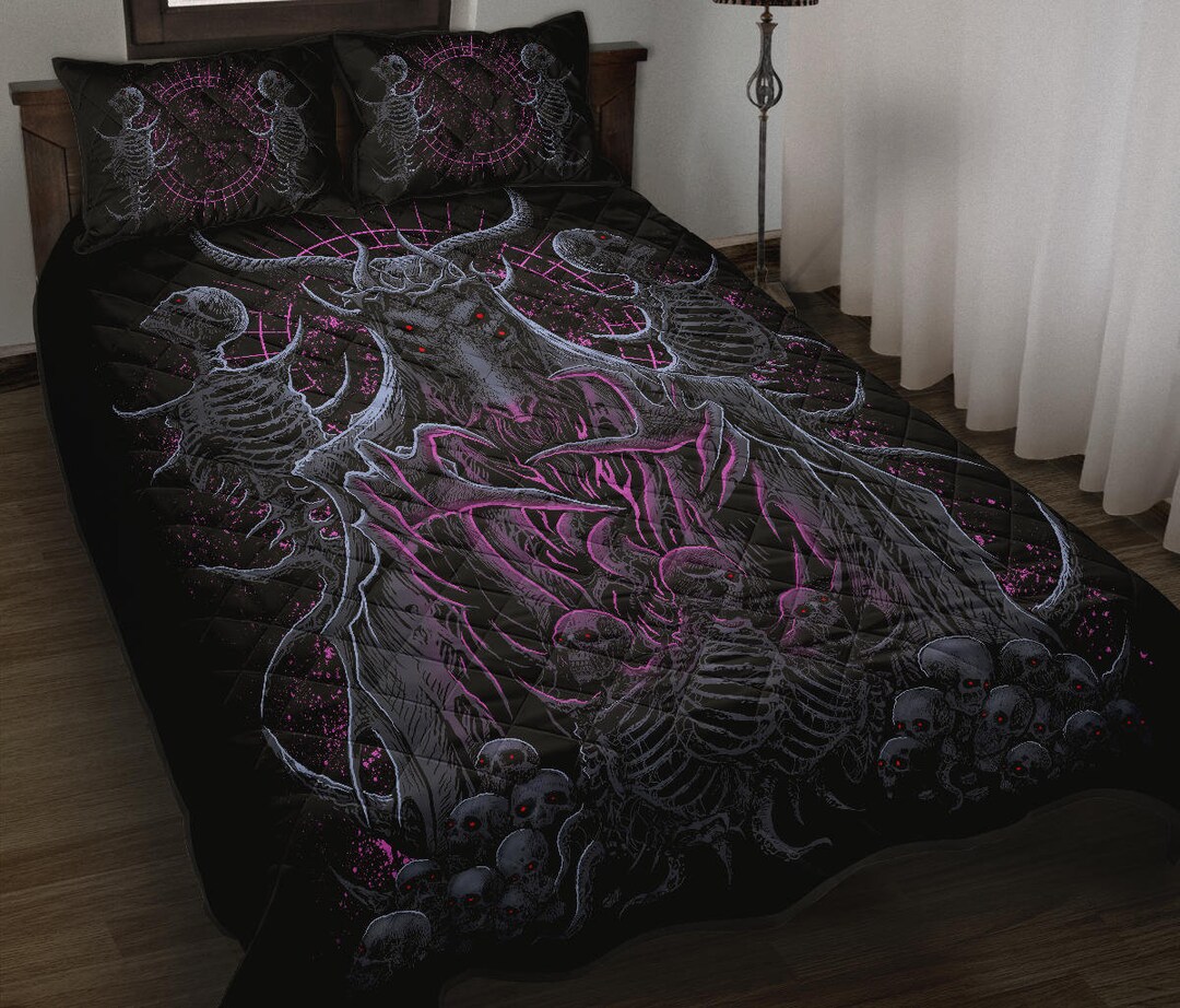 4 Eyed Crowned Goat 3 Piece Quilt Set Awesome Blue Pink-baphomet Decor ...