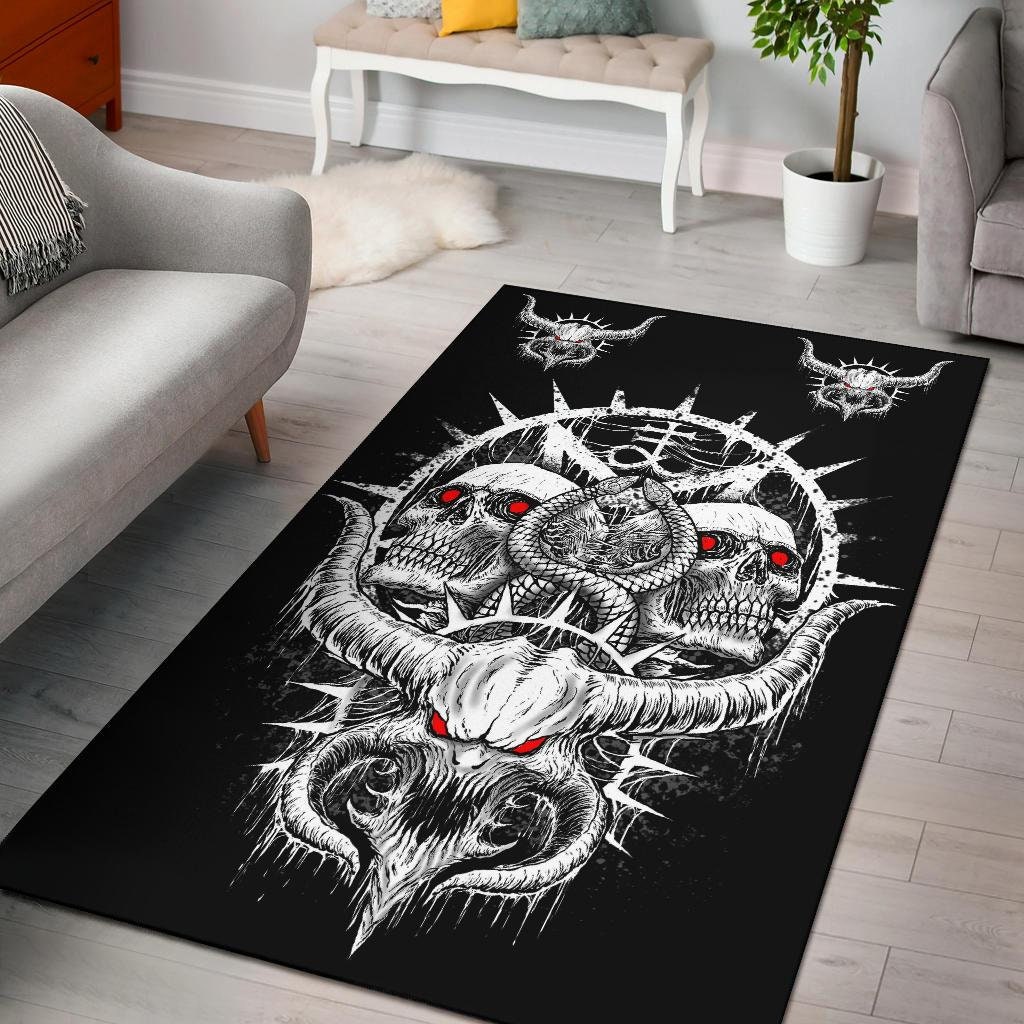 Skull Satanic Demon Serpent Area Rug Black and White Red Eye | Etsy