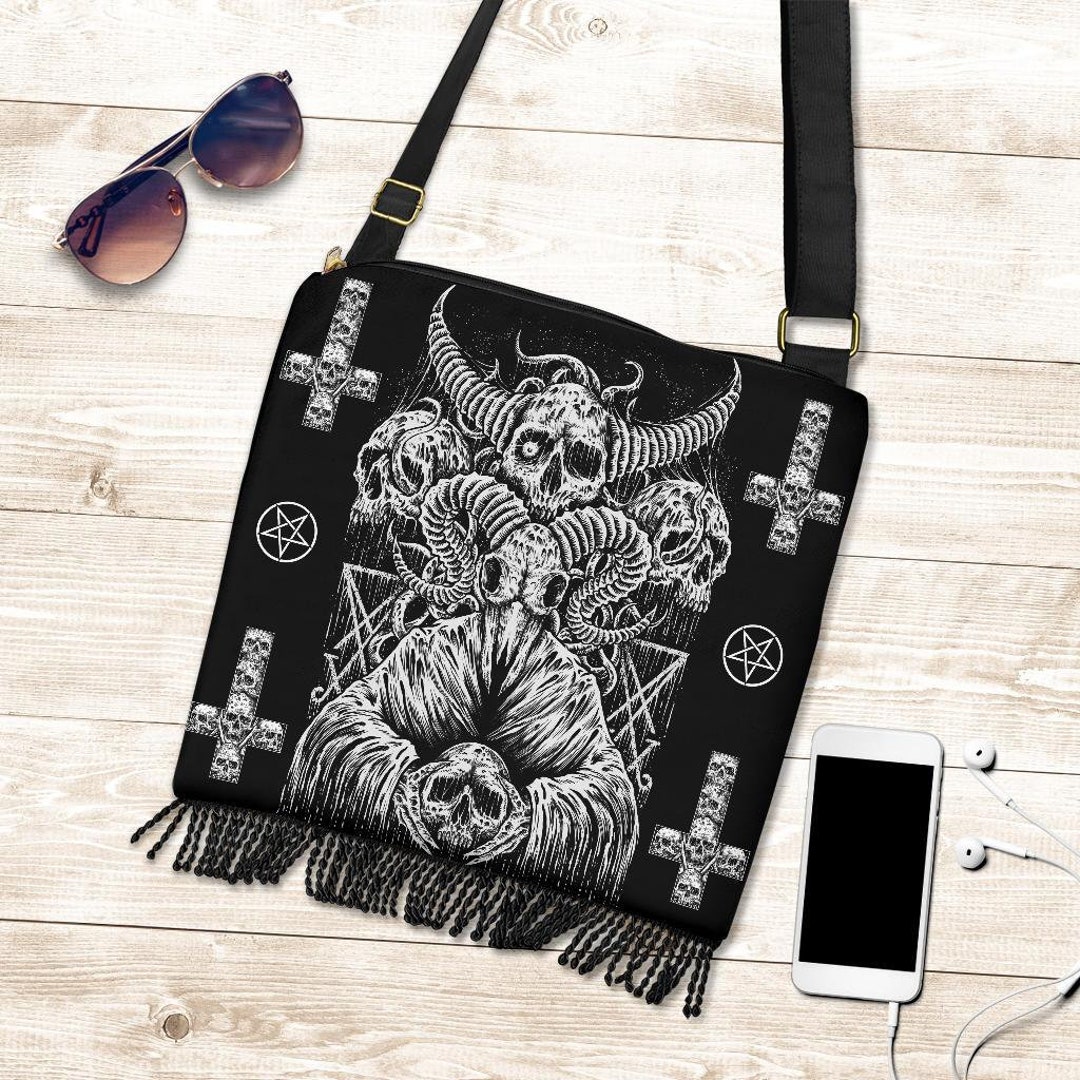 Skull Demon Inverted Cross Inverted Pentagram Satanic Handbag Purse ...