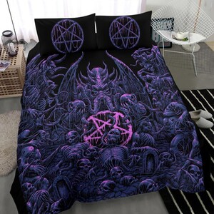 Skull Demon Satanic Pentagram Cthulhu 3 Piece Duvet Set Night Blue Pink ...