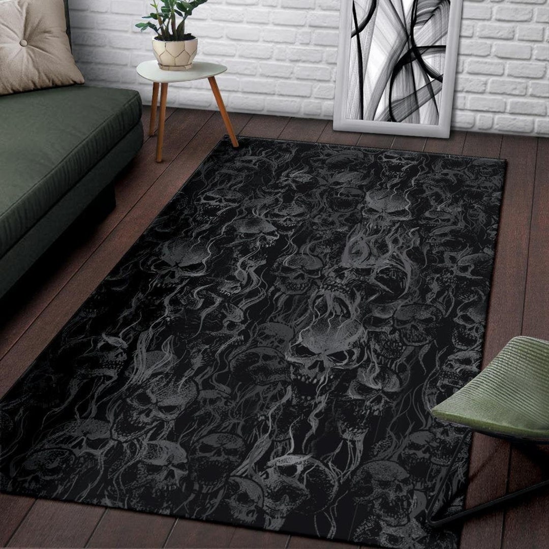 Smoke Skull Area Rug Dark Version-skull Rugs-skull Decor-gothic Decor ...