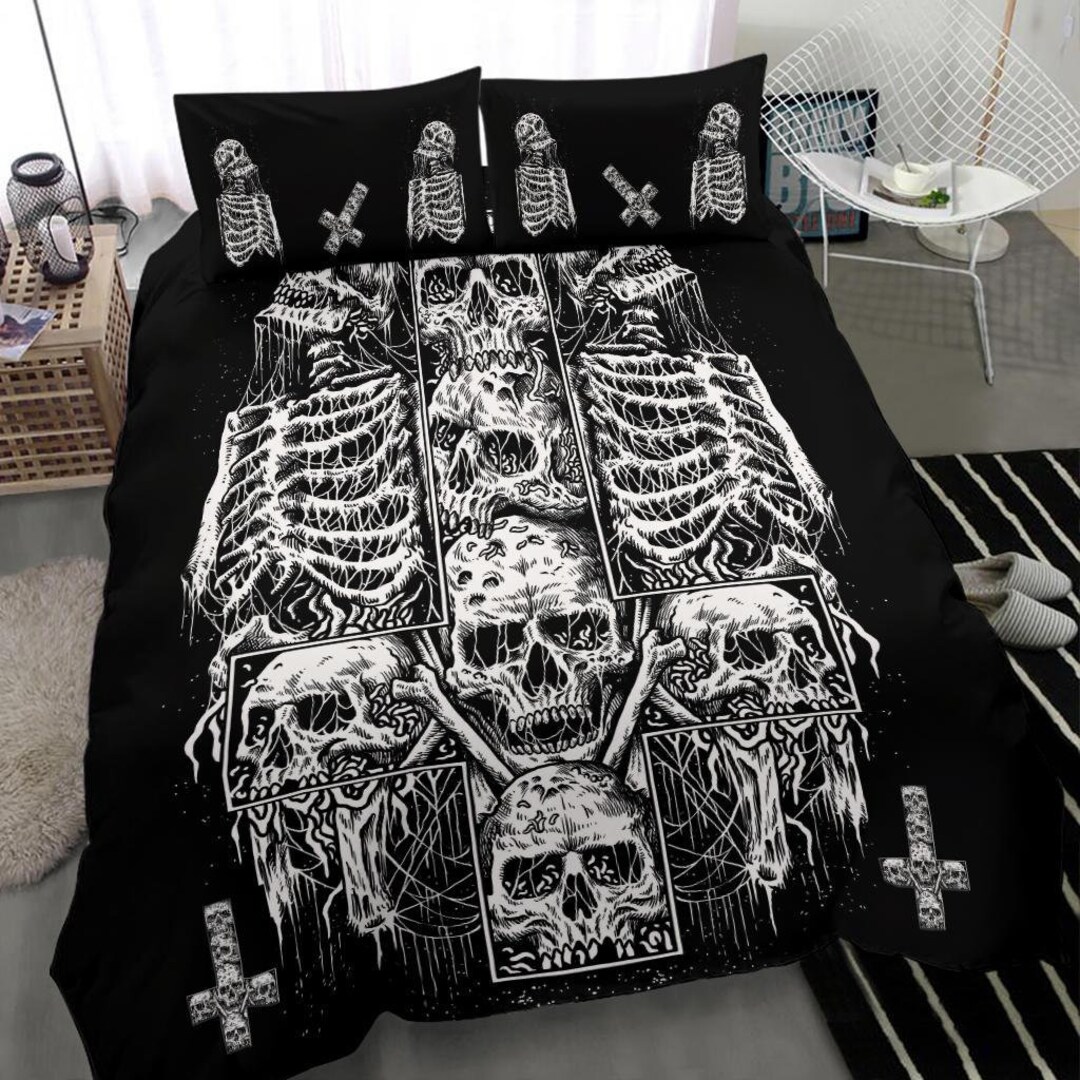 Satanic Skull Inverted Cross 3 Piece Duvet Set-skull Inverted Cross Bed ...