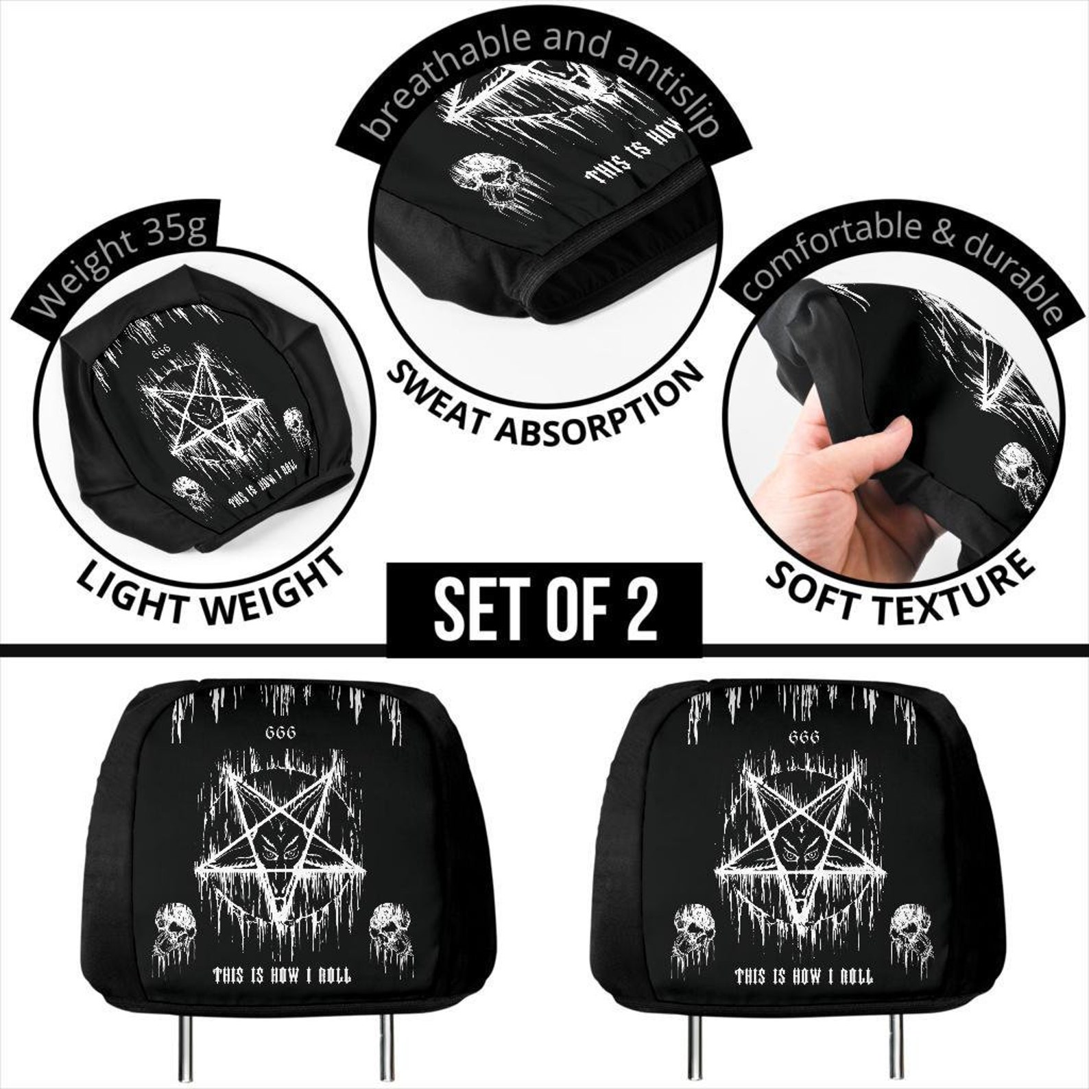 Skull 666 Satanic Pentagram Drip This is How I Roll Headrest - Etsy