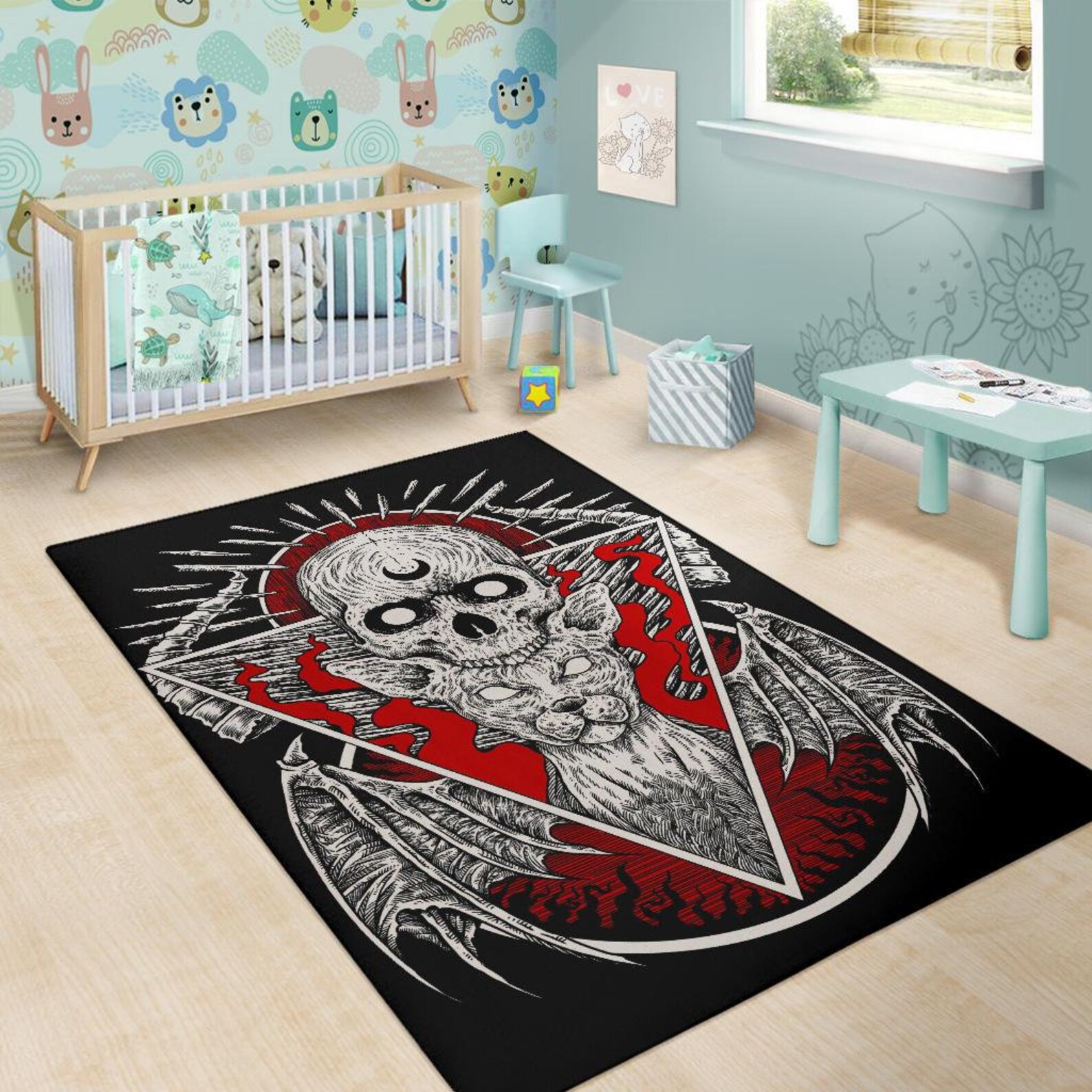 Skull Occult Gothic Cat Area Rug New Red Version-skull - Etsy