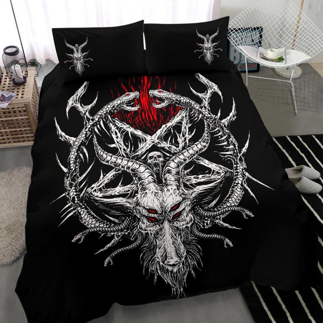 Skull Satanic Inverted Pentagram Serpent 3 Piece Duvet Set Black and ...