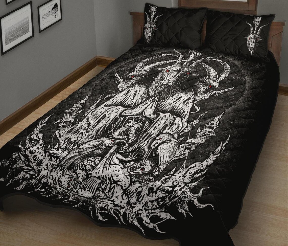 Skull Satanic Goat Zombie Crow Feast Quilt 3 Piece Set-satanic | Etsy