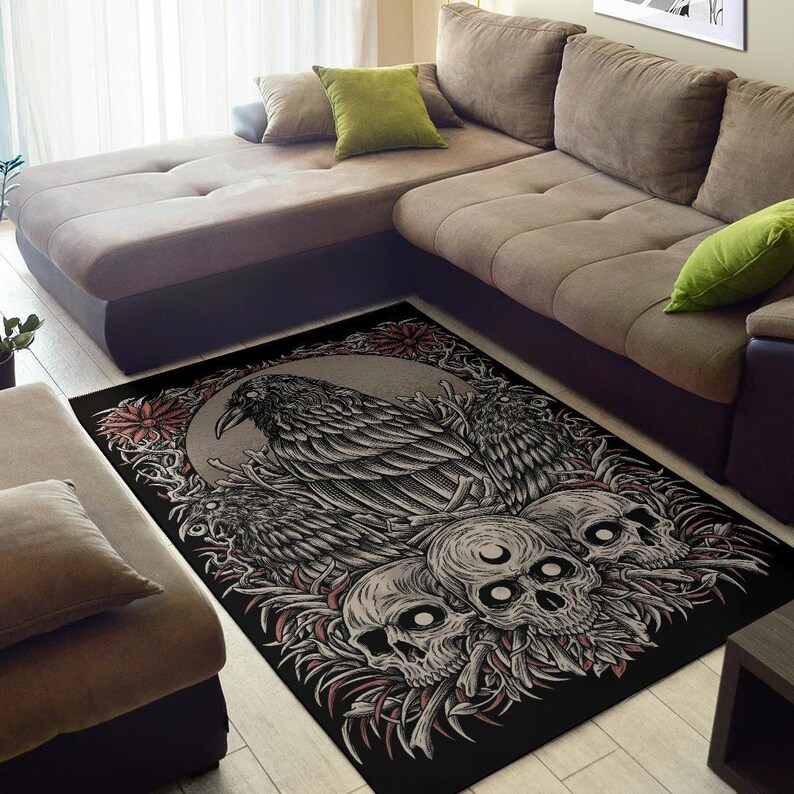 Skull Gothic Occult Crow Area Rug Color Version-skull Goth - Etsy