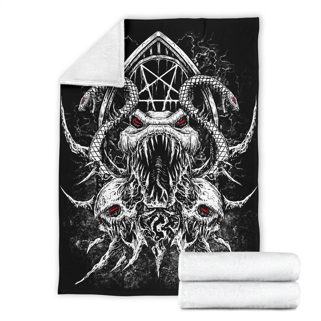 Skull Satanic Pentagram Demon Serpent Blanket Black and White Red Eye ...