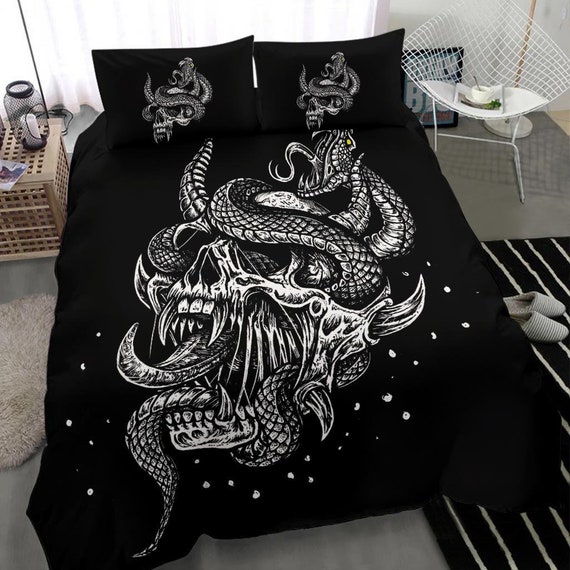Demonic Skull Serpent 3 Piece Duvet Set-skull Demon Bed | Etsy