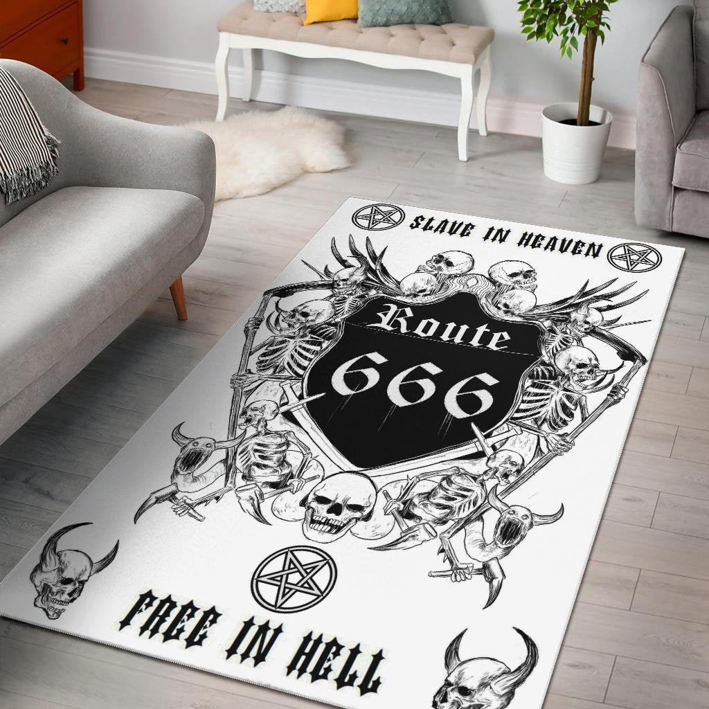 Satanic Skull Demon Inverted Pentagram Route 666 Area Rug-gothic Skull ...