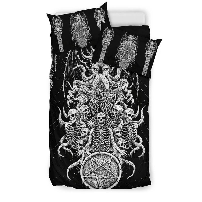 Skull Skeleton Satanic Pentagram Demon Octopus Shrine 3 Piece Duvet Set ...
