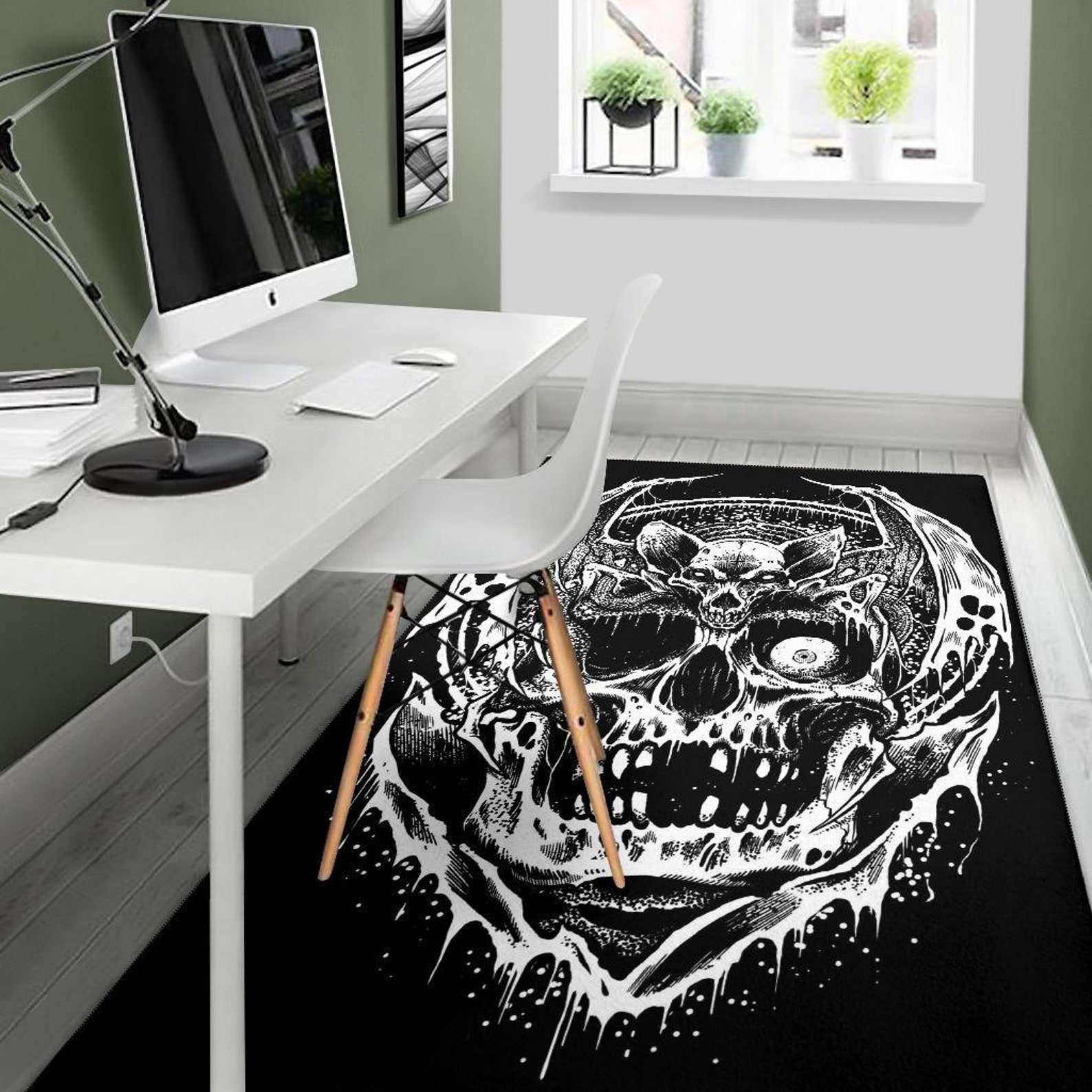 Gothic Skull Bat Area Rug-skull Rugs-gothic Skull Decor-gothic Decor ...