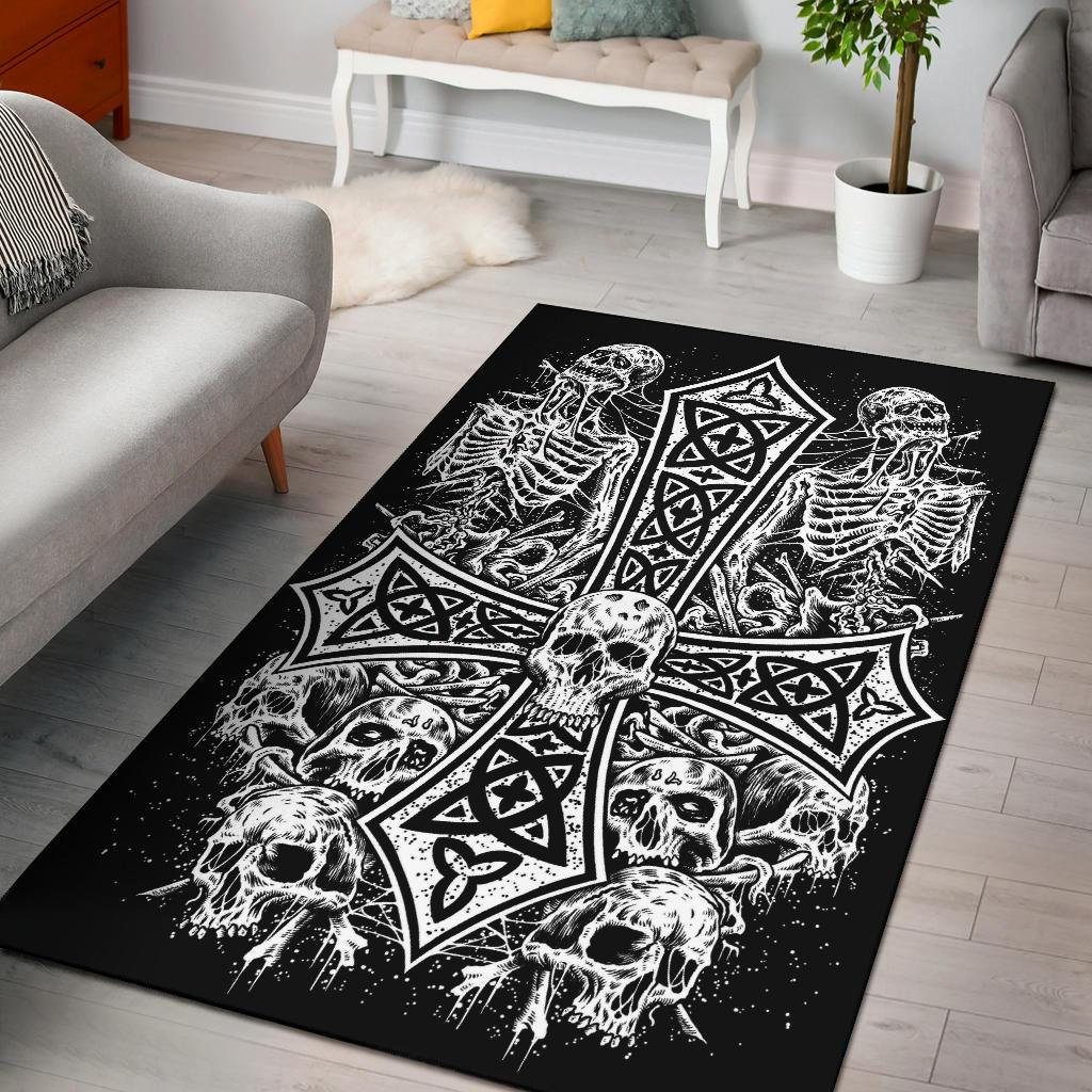 Skull Skeleton Inverted Cross Area Rug Version # 4-inverted Cross Rug ...