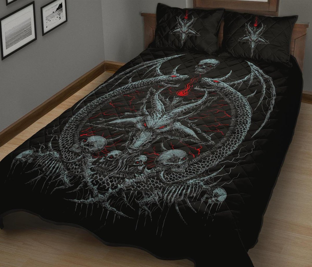 Skull Demon Satanic Goat Satanic Pentagram Serpent Quilt 3 Piece Set ...