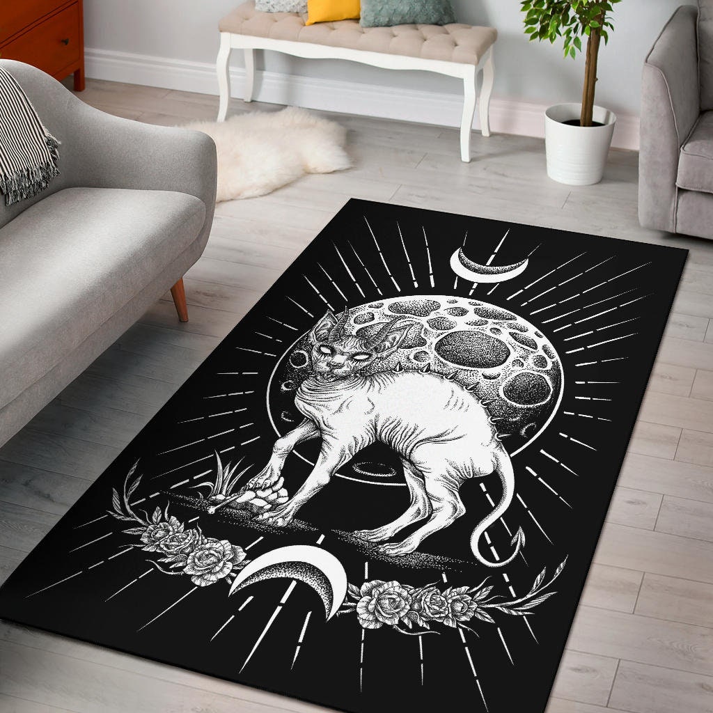 Gothic Occult Black Cat Unique Sphinx Style Area Rug Black and - Etsy