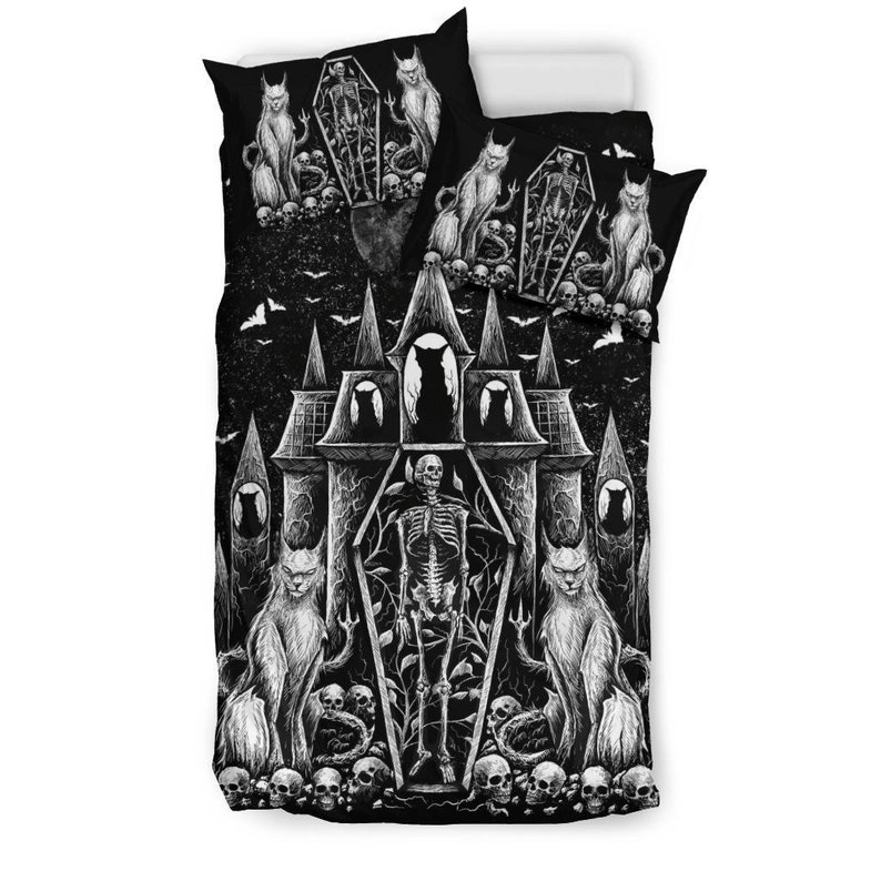 Skull Gothic Cat Skeleton Coffin Gothic Wicked Bat Night House 3 Piece ...