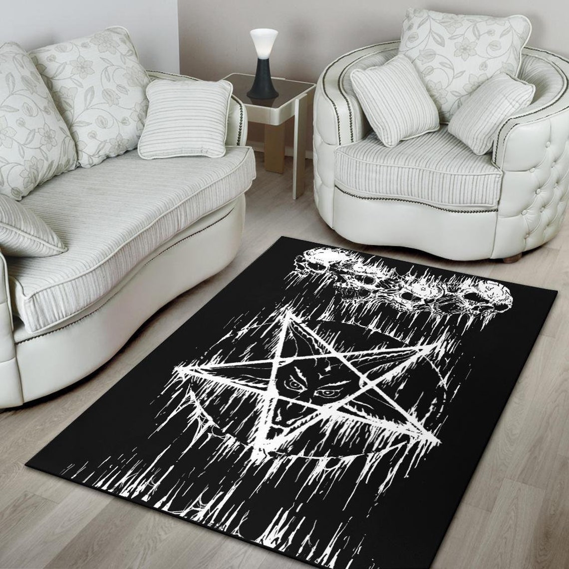 Satanic Skull Melting Inverted Pentagram Area Rug-satanic Skull Rug ...