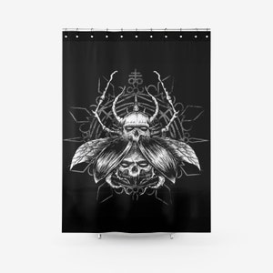 Skull Gothic Occult Satanic Fly Textured Fabric Shower Curtain-skull ...