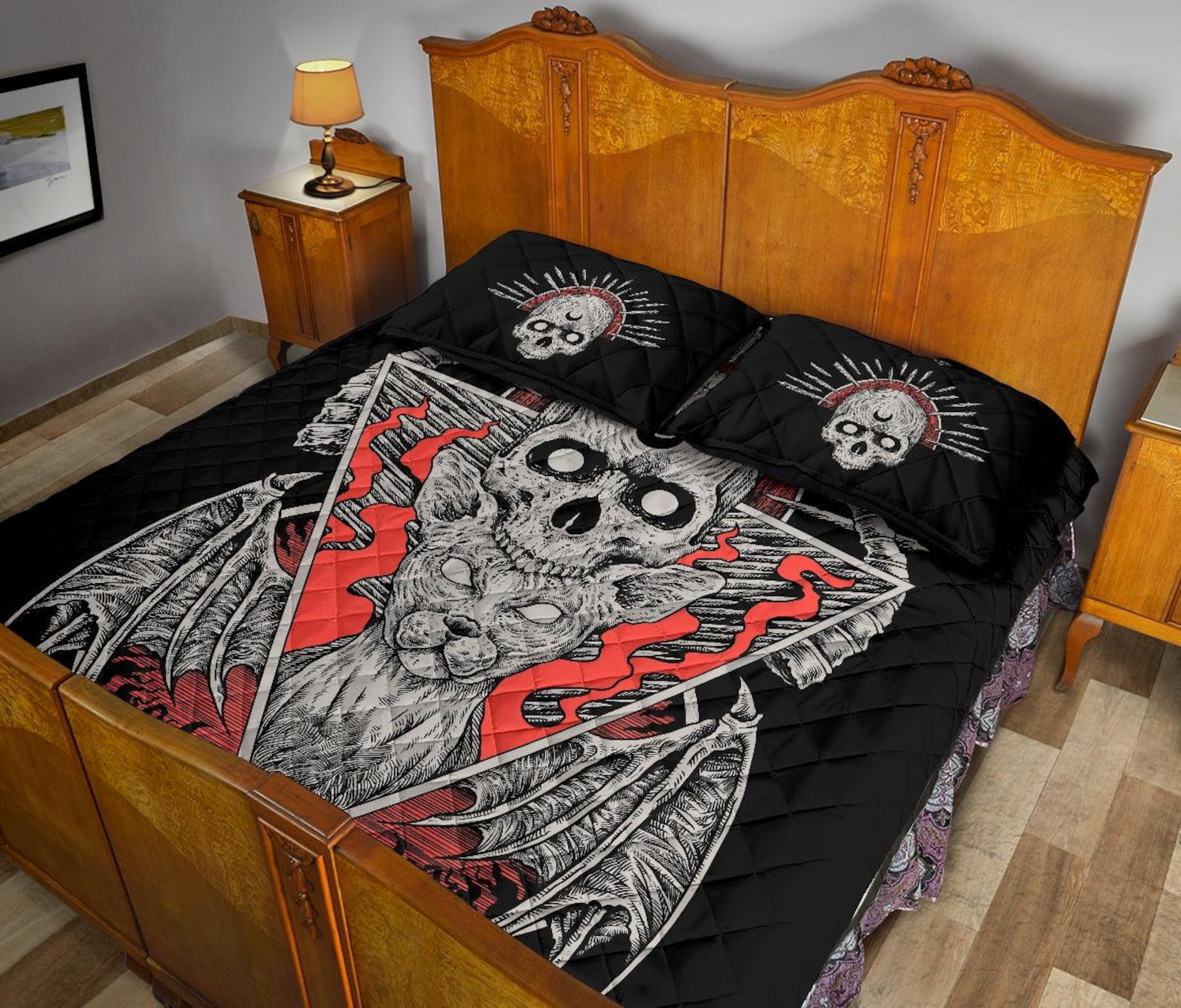 Gothic Quilt Skull Bat Wing Cat 3 Piece Bed Set Color - Etsy