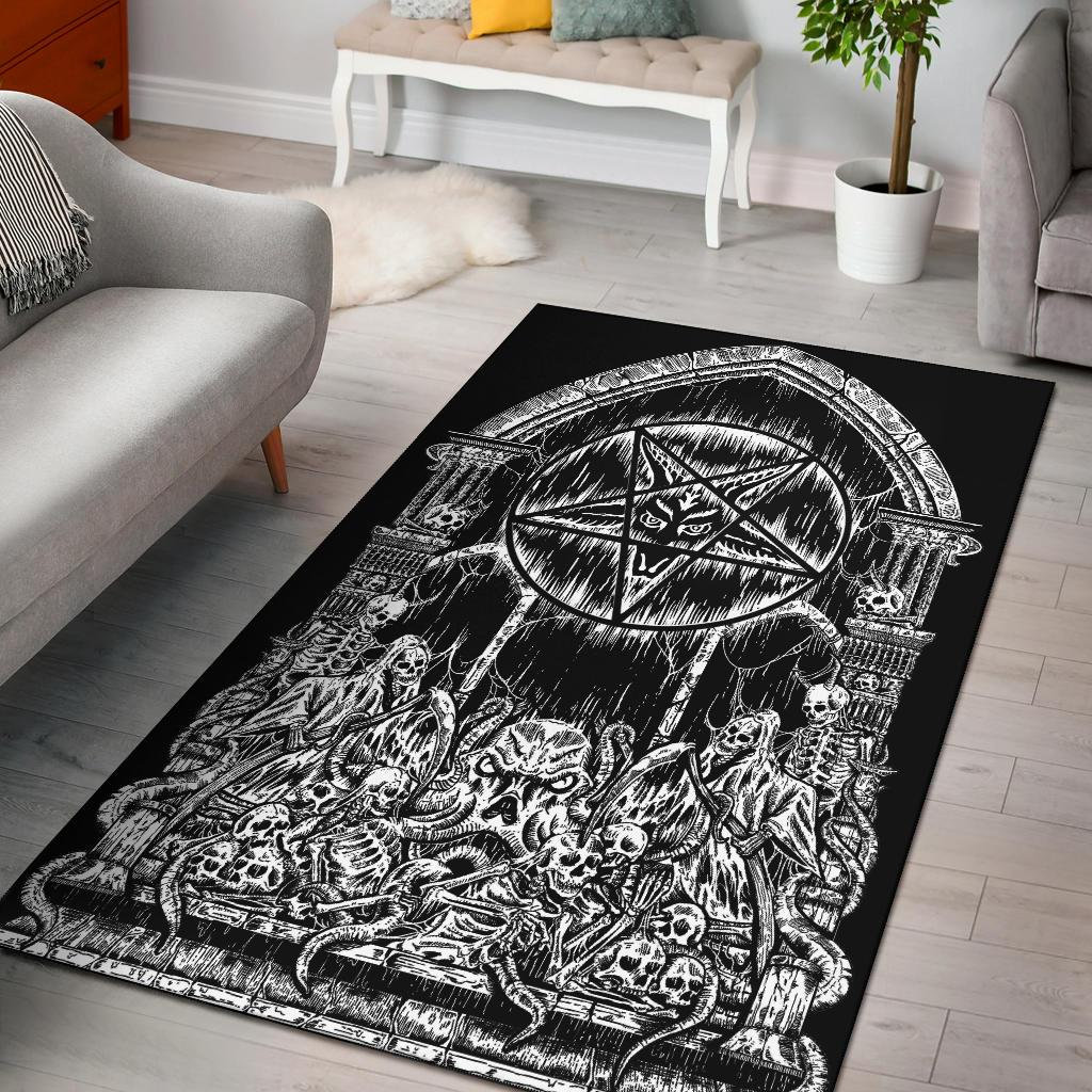 Skull Skeleton Demon Satanic Pentagram Shrine Area Rug-satanic - Etsy