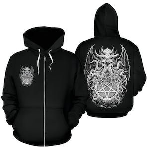 Skull Demon Octopus Satanic Pentagram Zip up Hoodie-be Advised - Etsy
