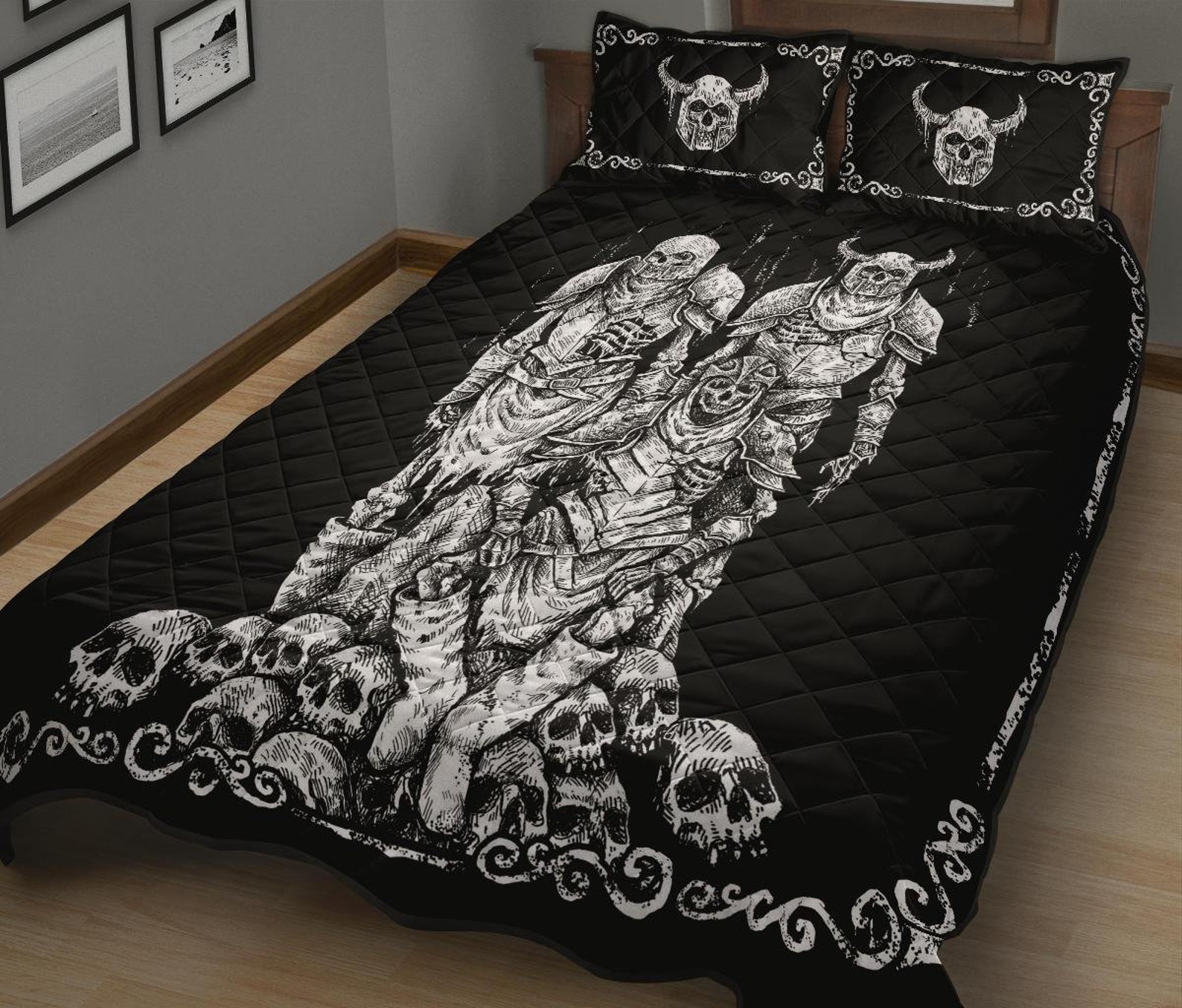 Skull Skeleton Viking Quilt 3 Piece Bed Set-vikings-skull | Etsy
