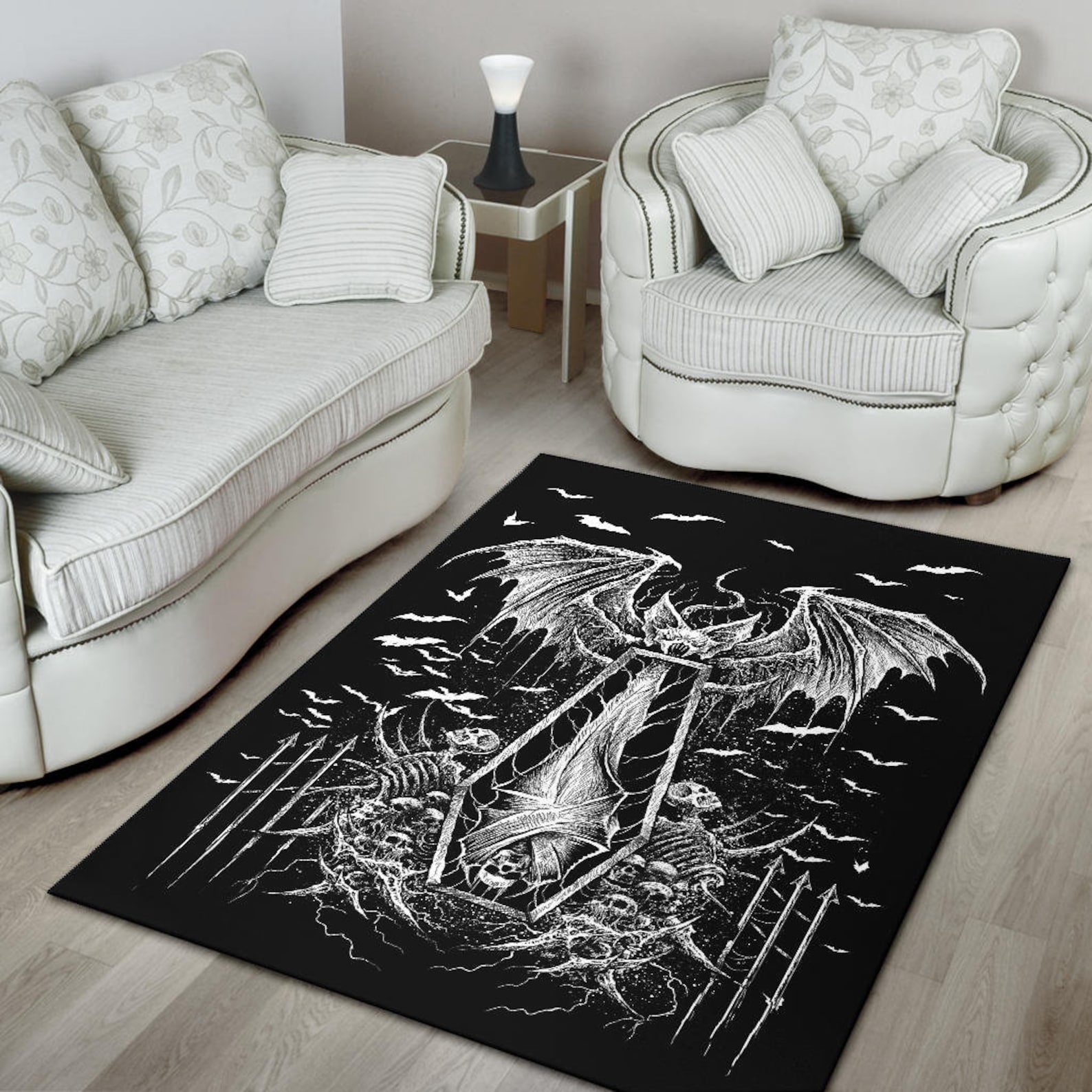 Skull Batwing Skeleton Coffin Shroud Area Rug Awesome Black - Etsy