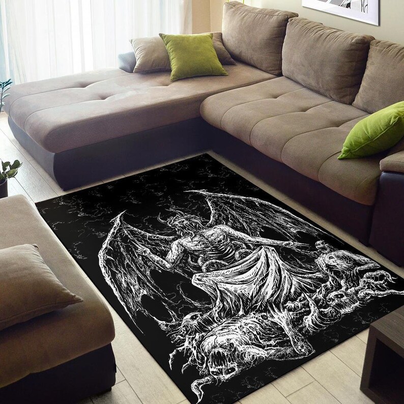 Skull Skeleton Satanic Bat Wing Demon God Area Rug Black and - Etsy