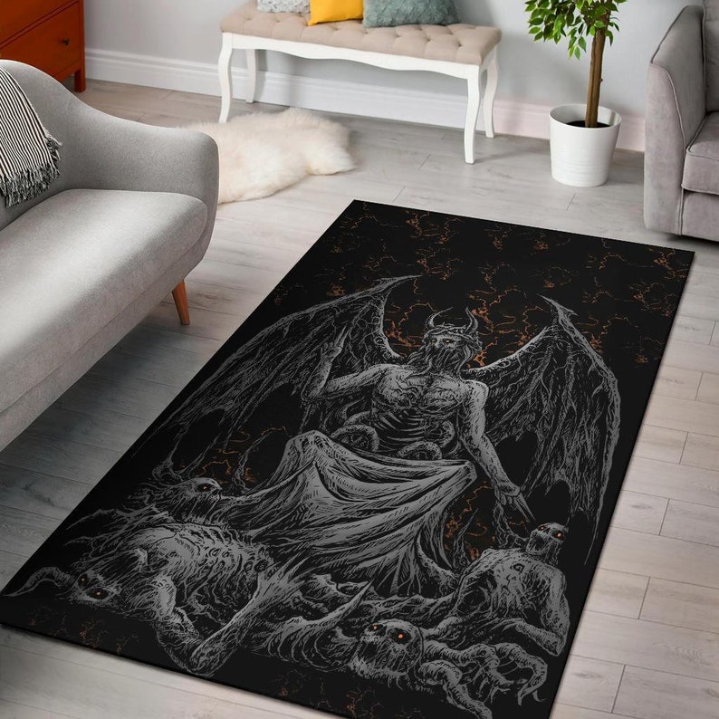 Skull Skeleton Satanic Bat Wing Demon God Area Rug Dark Version-satanic ...