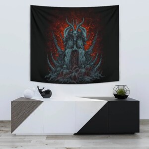Skull Satanic Goat Wall Tapestry Original Flame Color Version-satanic ...