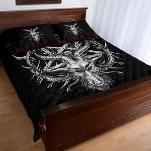 Skull Satanic Goat Satanic Pentagram Serpent Flame Quilt 3 Piece Bed ...