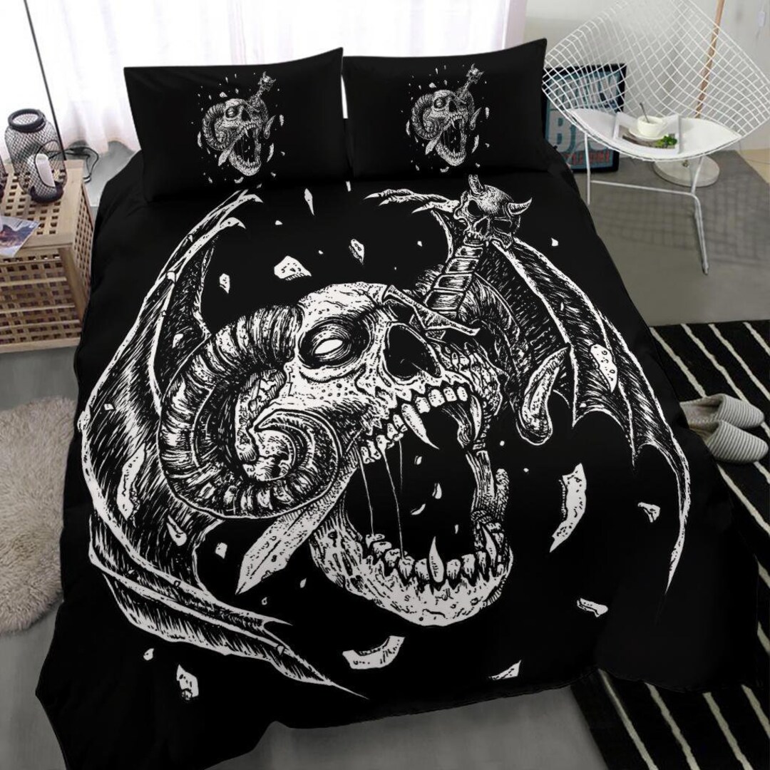 Skull Exploding Demon Bat Wing Dagger 3 Piece Duvet Set Bat - Etsy