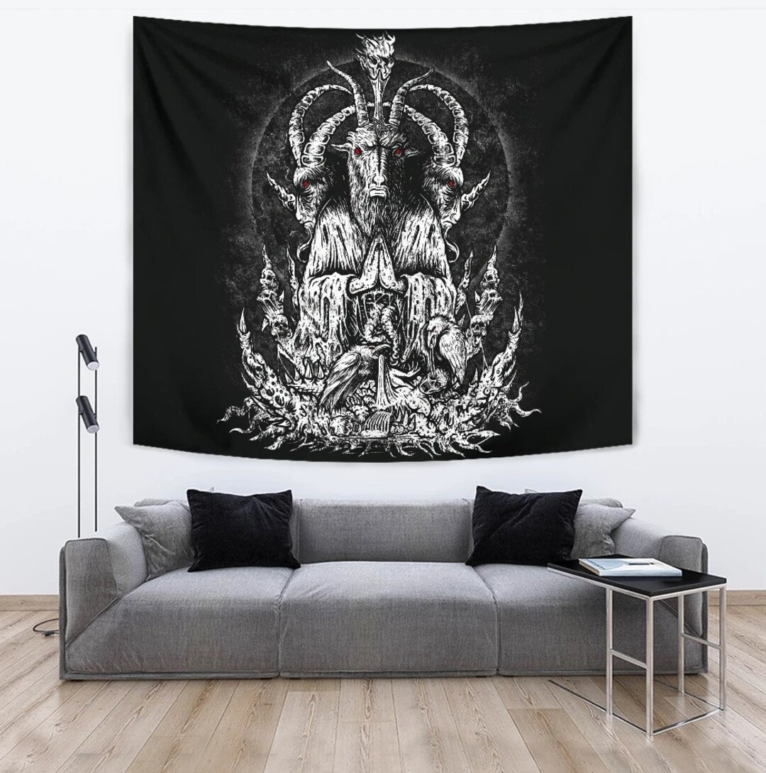 Skull Satanic Goat Zombie Crow Feast Large Wall Tapestry-satanic Goth ...