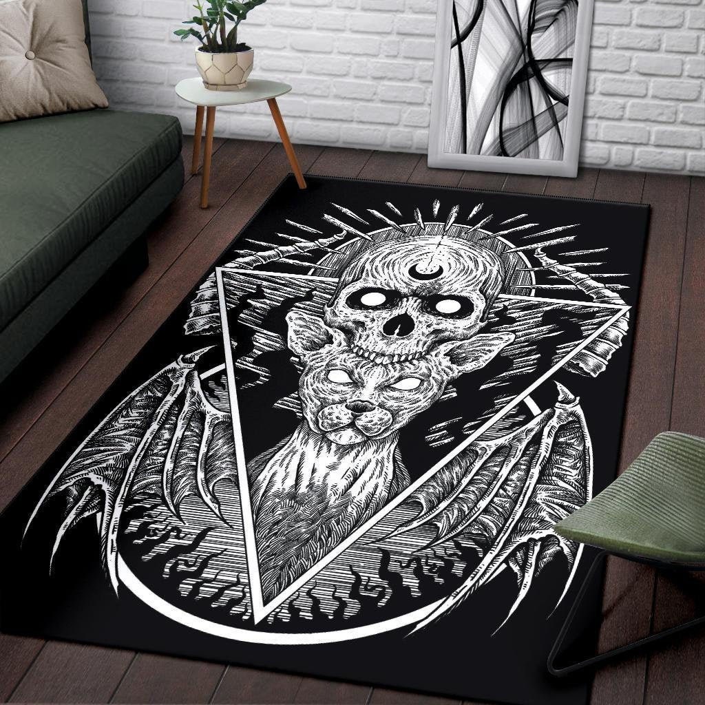Skull Gothic Cat Area Rug Original Version Black And | Etsy