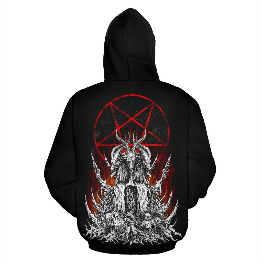 Skull Satanic Goat Satanic Pentagram Flame Zip up Hoodie Be | Etsy