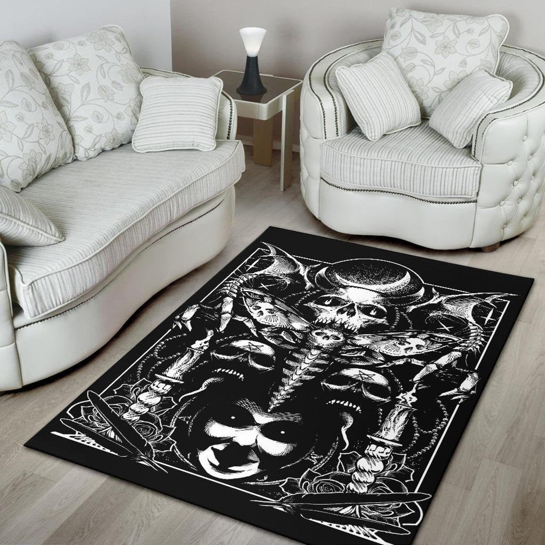 Skull Pentagram Demon Moth Cult Area Rug-skull Occult Rug-skull Moth ...