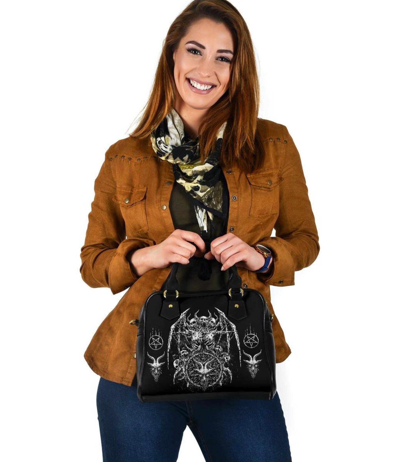 Skull Satanic Demon Goat Satanic Pentagram Serpent Handbag Purse ...