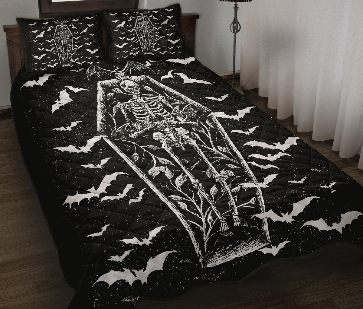 Bat Skull Skeleton Coffin Shrine 3 Piece Quilt Black and - Etsy