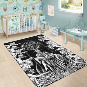 Skull Baphomet Goat Demon Frenzy Area Rug Black and White-baphomet Rug ...