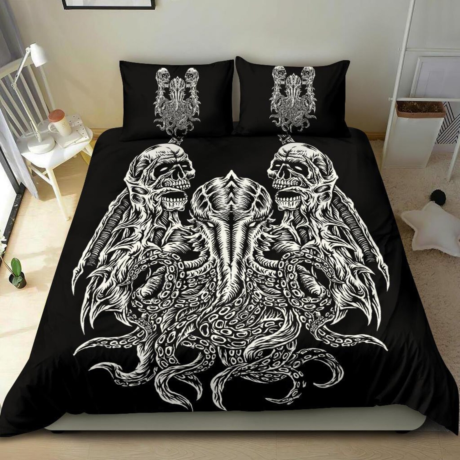 Skull Demon Winged Octopus 3 Piece Duvet Set-skull Demon Bed - Etsy