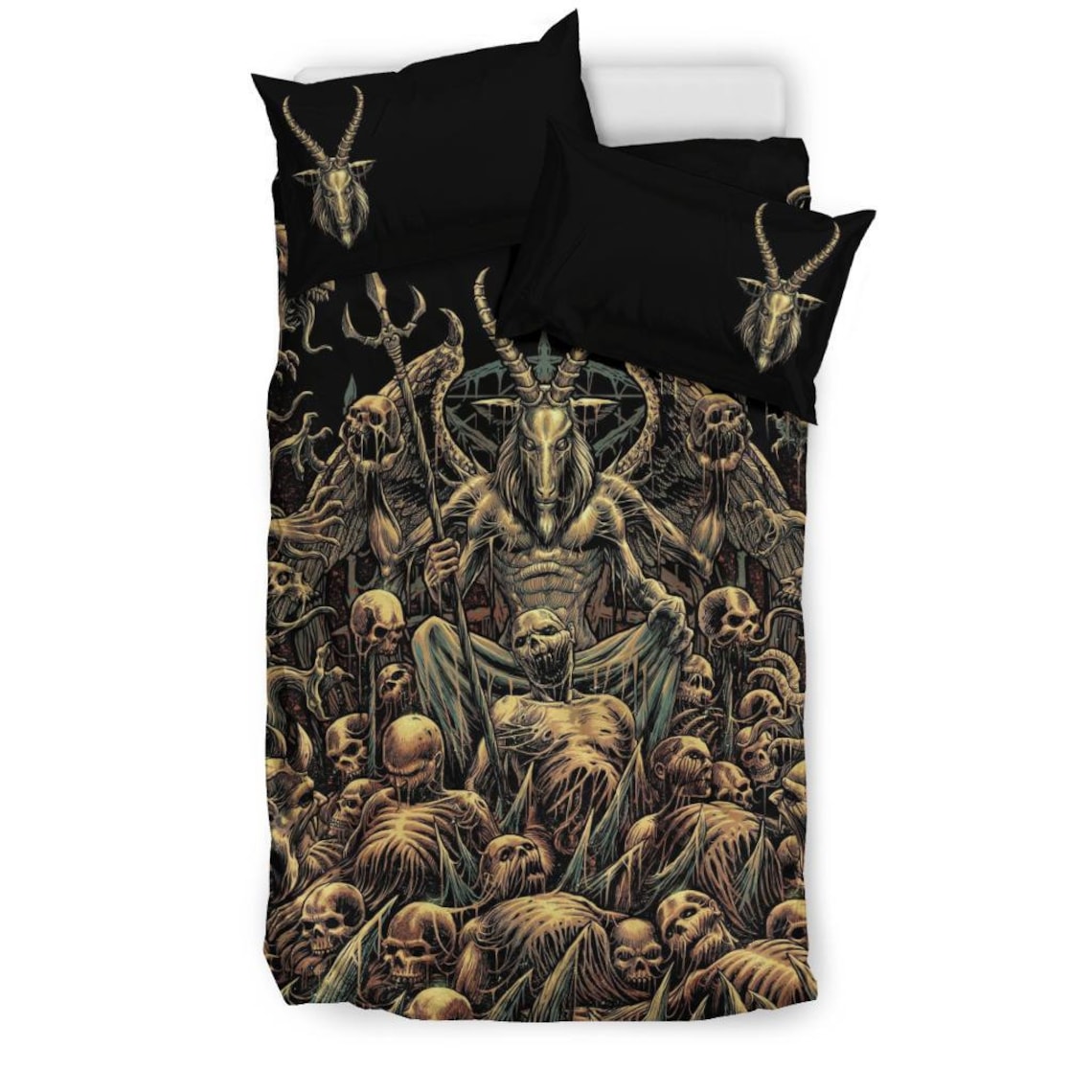 Skull Winged Satanic Goat Demon Zombie Galore Throne 3 Piece Duvet Set ...