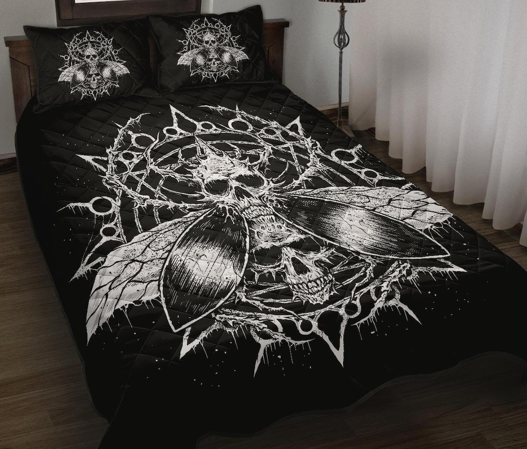 Skull Goth Fly Part 2 Quilt 3 Piece Set-skull Quilt-gothic Quilt Gothic ...