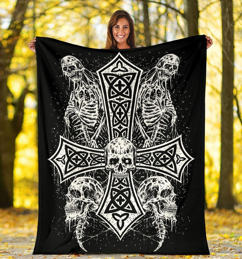 Skull Skeleton Inverted Cross Blanket Version 1 Out of | Etsy