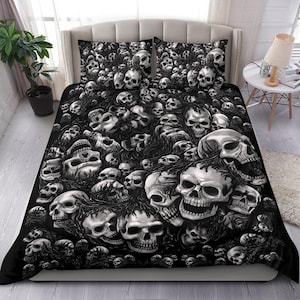 Silver Skull Pile 3 Piece Duvet Set-skull Pile Duvet-skull Bedding ...
