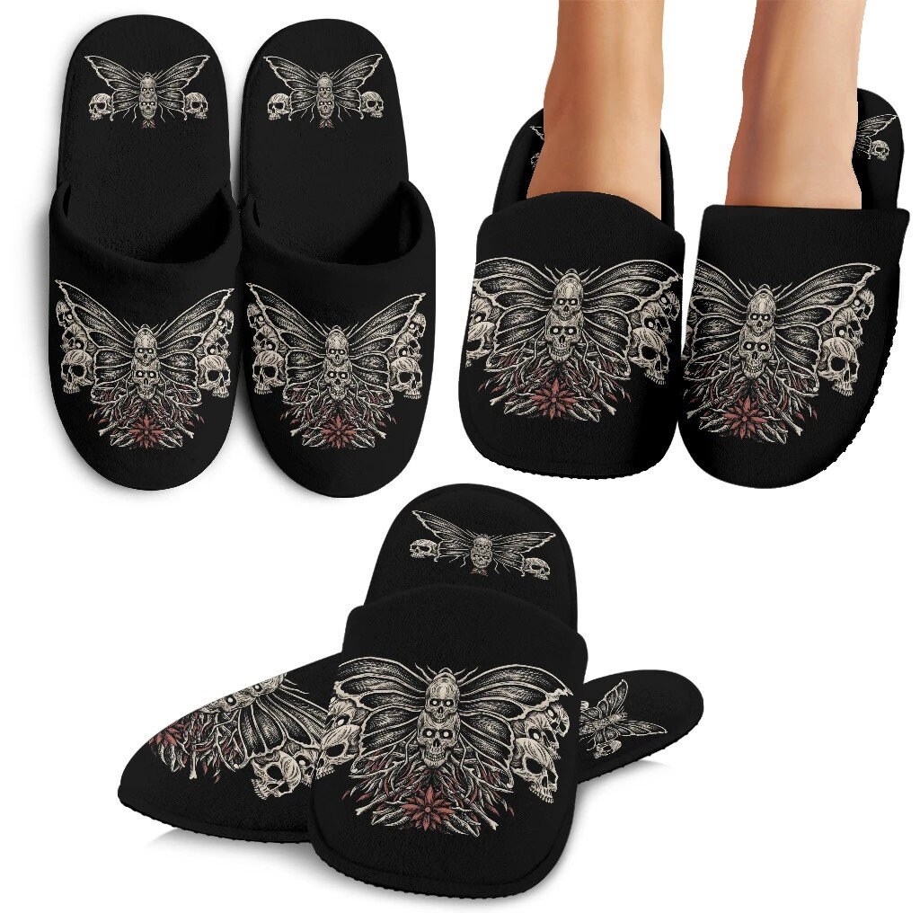 Skull Moth Goth Occult Cozy House Slippers Color Version-skull - Etsy