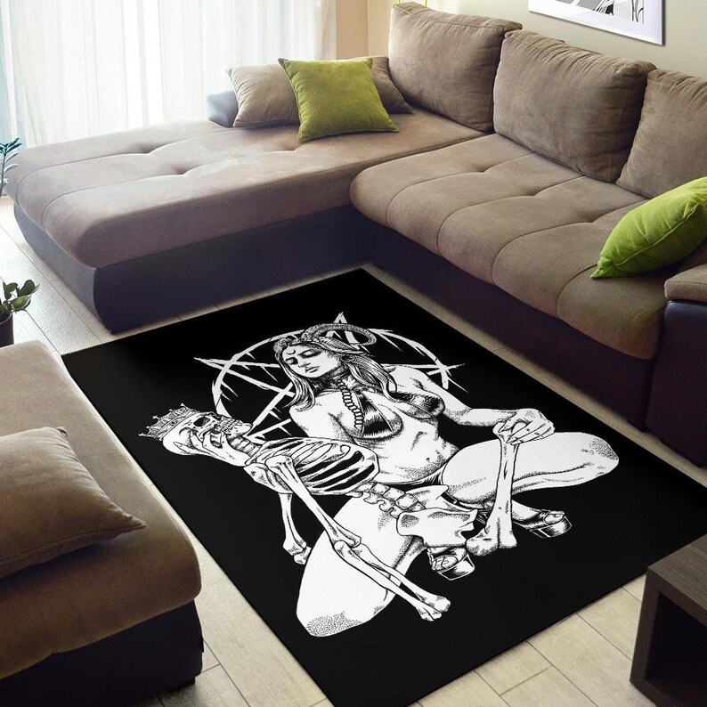 Skull Satanic Pentagram Occult Demon Area Rug-occult Satanic - Etsy