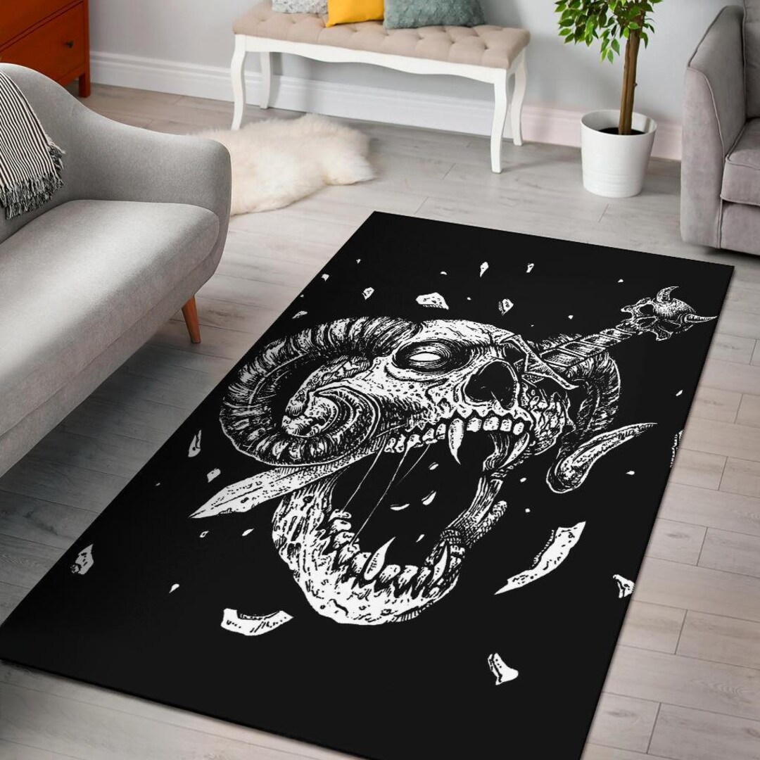 Skull Dagger Demon Area Rug Second Version-skull Rug-skull Home Decor ...