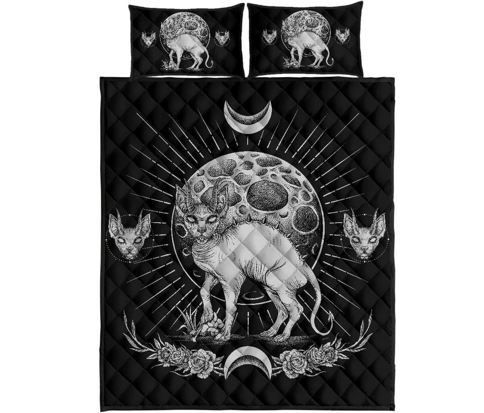 Gothic Occult Black Cat Unique Sphinx Style 3 Piece Quilt Set - Etsy