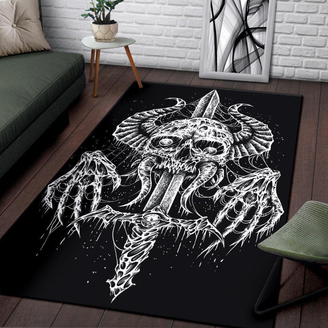 Demon Skull Viking Sword Area Rug-Demon Skull Rug-Skull | Etsy