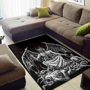 Skull Skeleton Satanic Bat Wing Demon God Area Rug Black and - Etsy